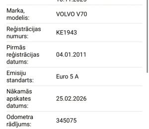 Black Volvo V70 2011 in Riga, with an engine capacity of 2.40 L and mileage of 349 thousand km for 3290 €, photo 20 on AUTOMOTO.COM.LV