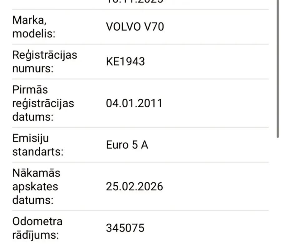 Black Volvo V70 2011 in Riga, with an engine capacity of 2.40 L and mileage of 349 thousand km for 3290 €, photo 20 on AUTOMOTO.COM.LV