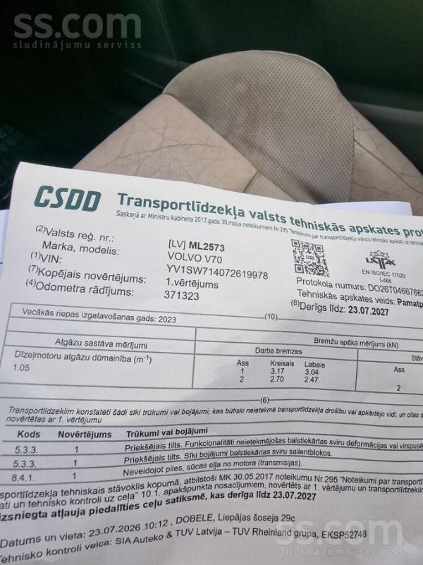 Синий Вольво В70 2006 в Добеле, объемом двигателя 2.40 л и пробегом 372 тыс. км за 2400 €, фото 10 на AUTOMOTO.COM.LV