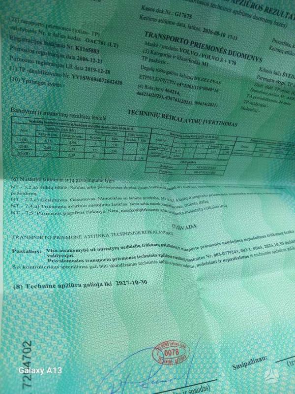 Синий Вольво В70 2006 в Вильнюс, объемом двигателя 2.40 л и пробегом 478 тыс. км за 1350 €, фото 8 на AUTOMOTO.COM.LV