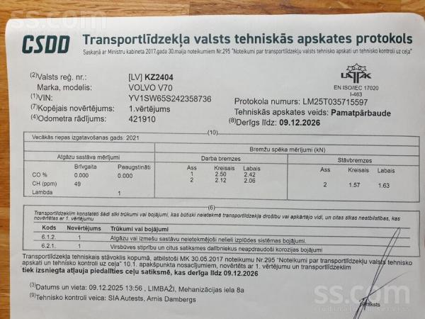 Зеленый Вольво В70 2003 в Огре, объемом двигателя 2.40 л и пробегом 428 тыс. км за 800 €, фото 8 на AUTOMOTO.COM.LV