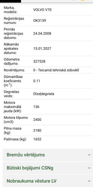 Zaļš Volvo V70 2008 Rīga, ar dzinēja tilpumu 2.40 L un nobraukumu 327 tūkst. km par 4495 €, foto 27 vietnē AUTOMOTO.COM.LV
