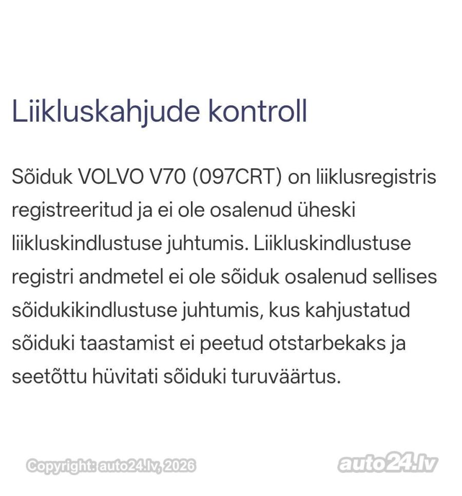 Grey Volvo V70 2003 in Tallinn, with an engine capacity of 2.40 L and mileage of 181 thousand km for 4300 €, photo 13 on AUTOMOTO.COM.LV