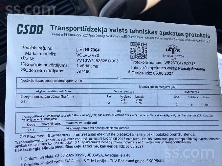Серый Вольво В70 2005 в Елгава, объемом двигателя 2.40 л и пробегом 397 тыс. км за 1750 €, фото 15 на AUTOMOTO.COM.LV