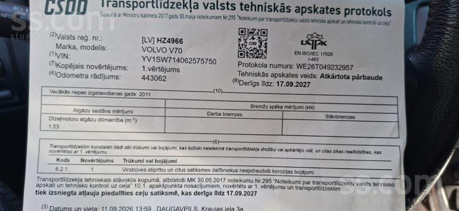 Grey Volvo V70 2006 in Daugavpils, with an engine capacity of 2.40 L and mileage of 443 thousand km for 1800 €, photo 13 on AUTOMOTO.COM.LV