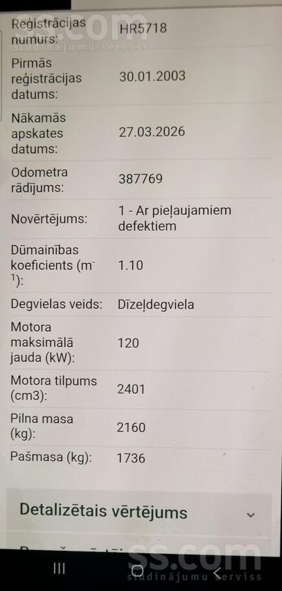 Volvo V70 2003 in Daugavpils, with an engine capacity of 2.40 L and mileage of 388 thousand km for 1450 €, photo 15 on AUTOMOTO.COM.LV