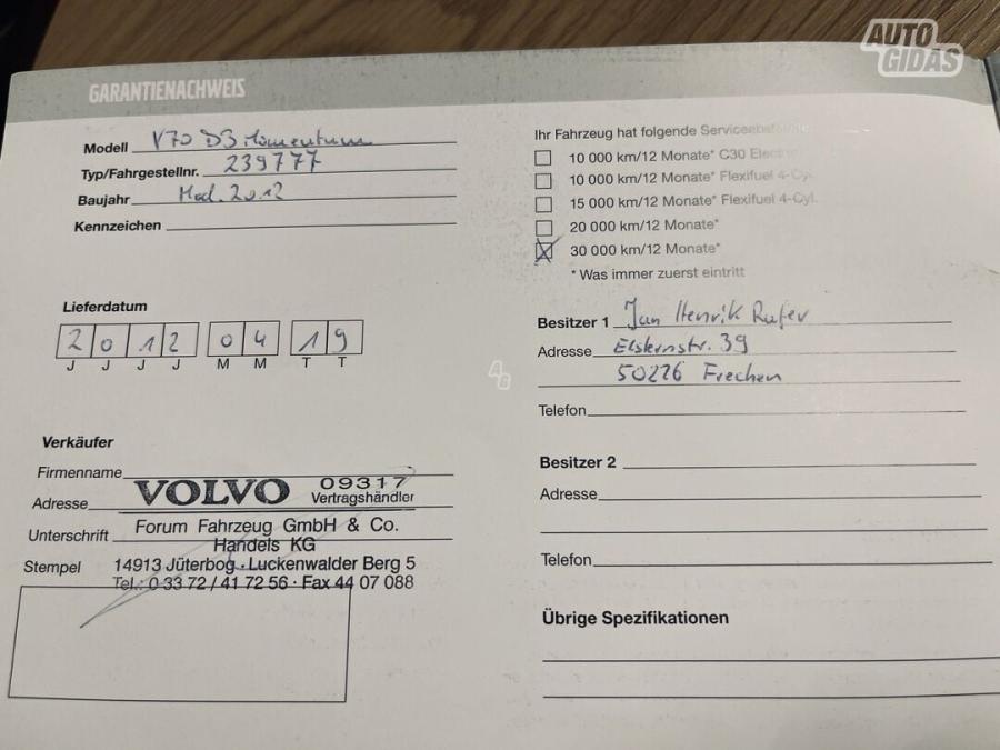 Volvo V70 2012 Viļņa, ar dzinēja tilpumu 2.00 L un nobraukumu 266 tūkst. km par 6200 €, foto 29 vietnē AUTOMOTO.COM.LV
