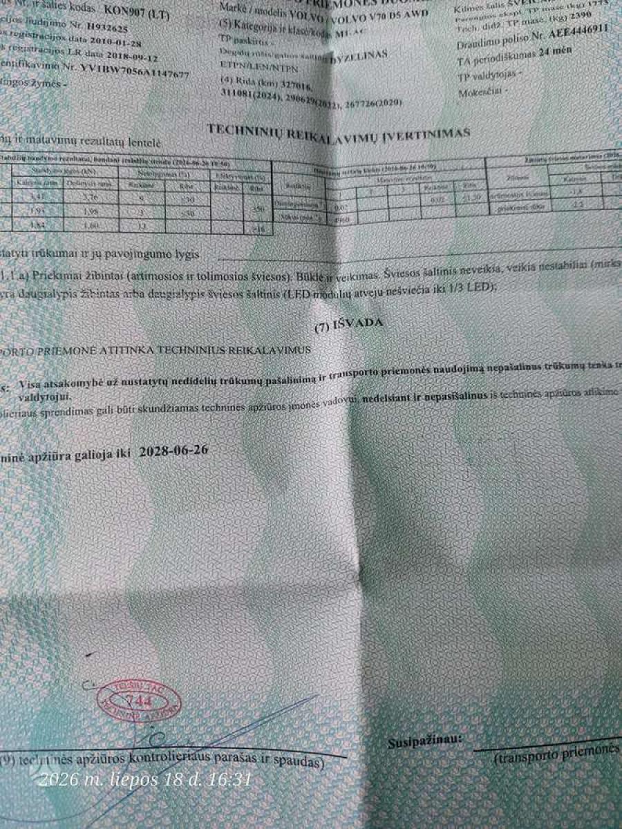Белый Вольво В70 2010 в Тельшяй, объемом двигателя 2.40 л и пробегом 327 тыс. км за 3900 €, фото 11 на AUTOMOTO.COM.LV