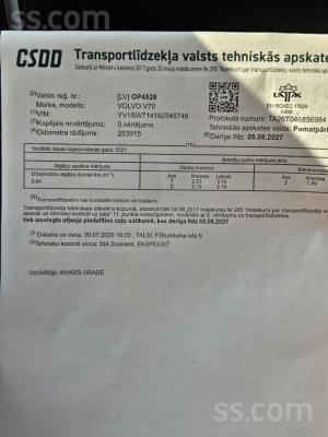 Dzeltens Volvo V70 2005 Talsi, ar dzinēja tilpumu 2.40 L un nobraukumu 284 tūkst. km par 3999 €, foto 21 vietnē AUTOMOTO.COM.LV