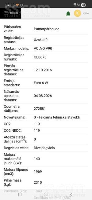 Melns Volvo V90 2016 Talsi, ar dzinēja tilpumu 2.00 L un nobraukumu 287 tūkst. km par 15000 €, foto 13 vietnē AUTOMOTO.COM.LV