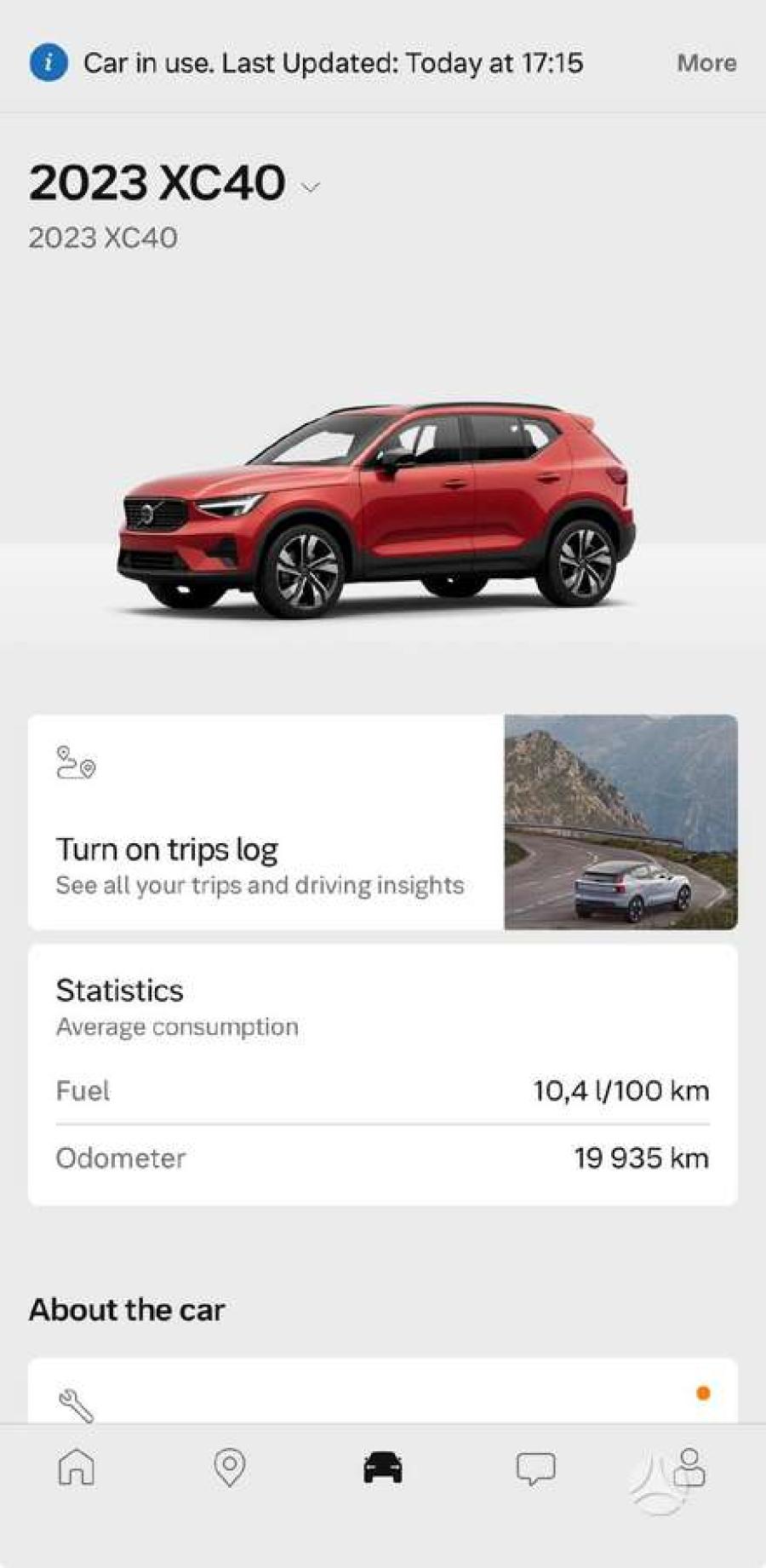 Red Volvo XC40 2023 in Vilnius, with an engine capacity of 1.97 L and mileage of 20 thousand km for 32900 €, photo 15 on AUTOMOTO.COM.LV