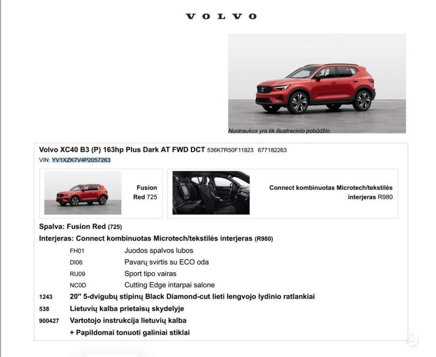Red Volvo XC40 2023 in Vilnius, with an engine capacity of 1.97 L and mileage of 20 thousand km for 32900 €, photo 16 on AUTOMOTO.COM.LV