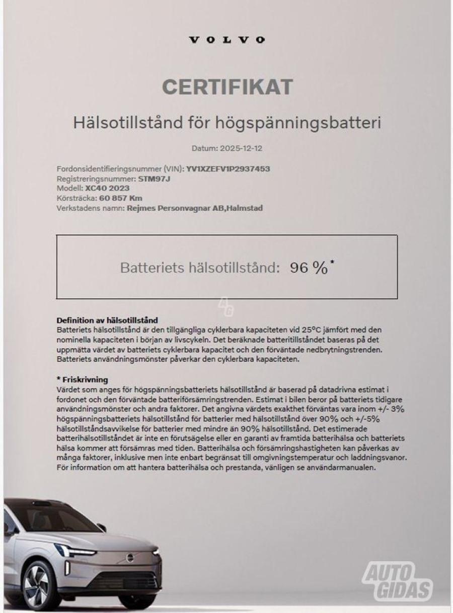 Белый Вольво XC40 2023 в Каунас, объемом двигателя 0.00 л и пробегом 61 тыс. км за 36147 €, фото 3 на AUTOMOTO.COM.LV