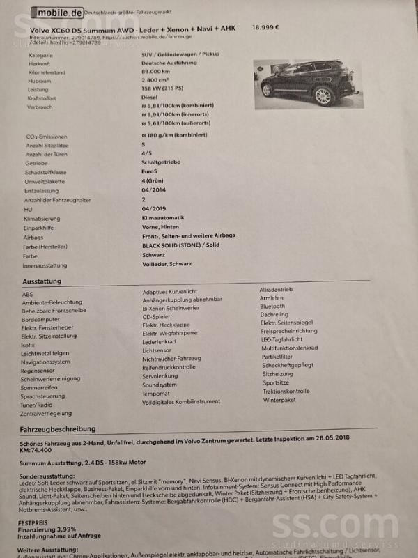 Melns Volvo XC60 2014 Rīga, ar dzinēja tilpumu 2.40 L un nobraukumu 272 tūkst. km par 9450 €, foto 10 vietnē AUTOMOTO.COM.LV