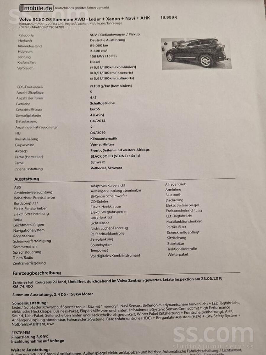 Black Volvo XC60 2014 in Riga, with an engine capacity of 2.40 L and mileage of 272 thousand km for 9450 €, photo 10 on AUTOMOTO.COM.LV