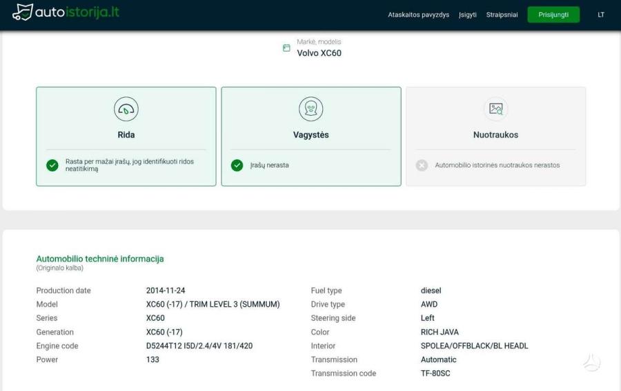 Вольво ХС60 2014 в Утена, объемом двигателя 2.40 л и пробегом 216 тыс. км за 15799 €, фото 4 на AUTOMOTO.COM.LV