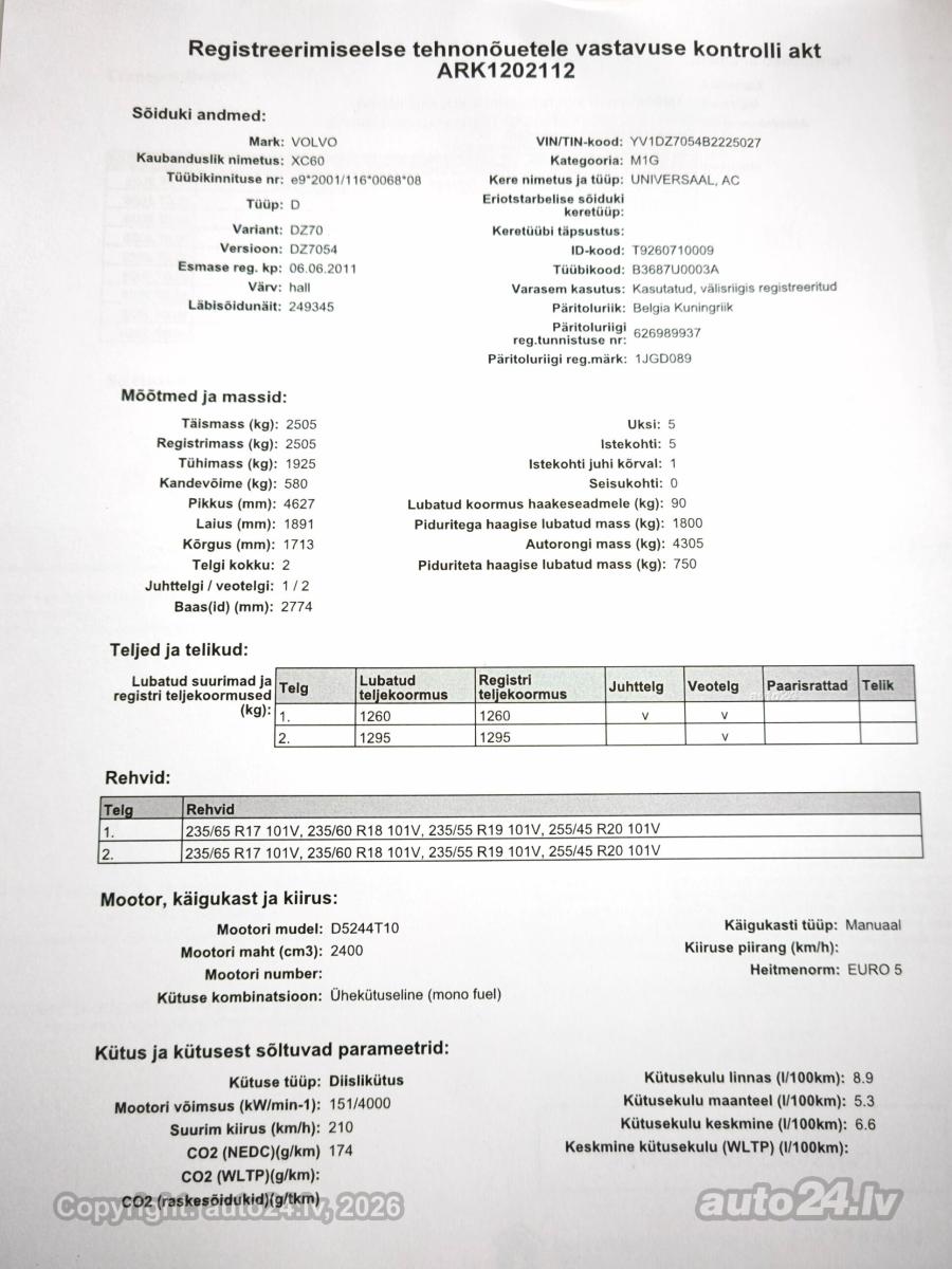 Pelēks Volvo XC60 2011 Tartu, ar dzinēja tilpumu 2.40 L un nobraukumu 249 tūkst. km par 11990 €, foto 5 vietnē AUTOMOTO.COM.LV