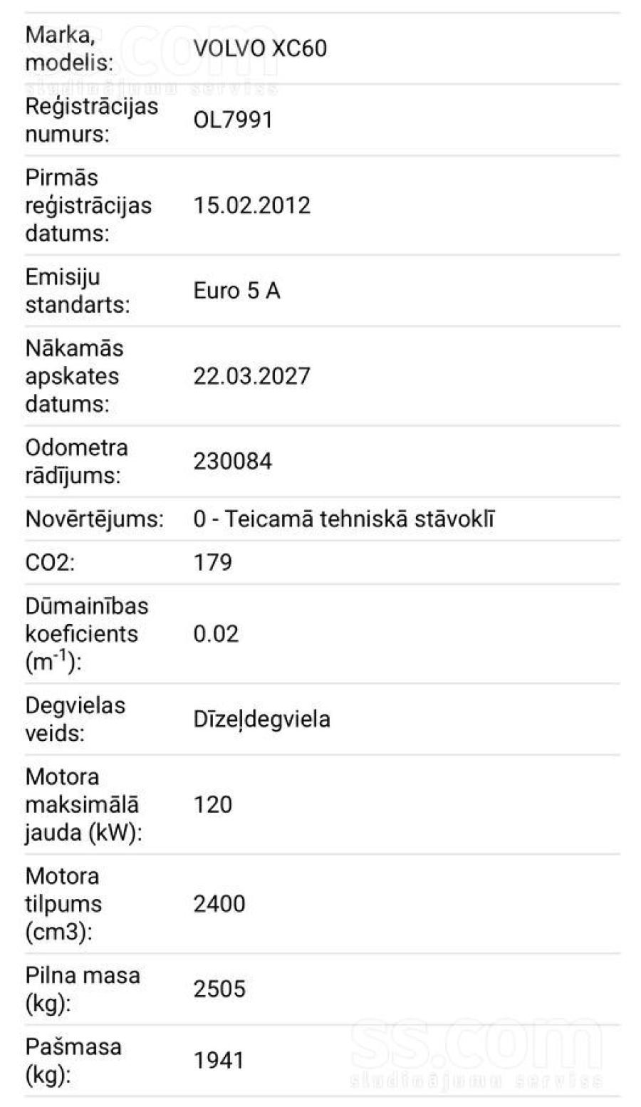 Серый Вольво ХС60 2012 в Рига, объемом двигателя 2.40 л и пробегом 230 тыс. км за 11500 €, фото 32 на AUTOMOTO.COM.LV