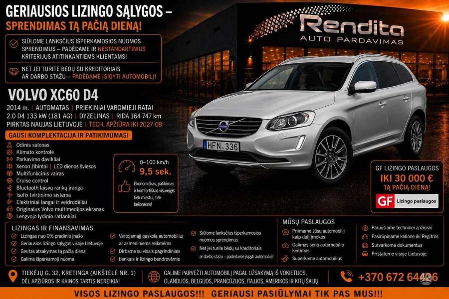 Grey Volvo XC60 2014 in Kretinga, with an engine capacity of 1.98 L and mileage of 165 thousand km for 10499 €, photo 33 on AUTOMOTO.COM.LV