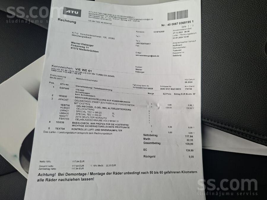 Grey Volvo XC60 2017 in Riga, with an engine capacity of 2.00 L and mileage of 267 thousand km for 11300 €, photo 16 on AUTOMOTO.COM.LV