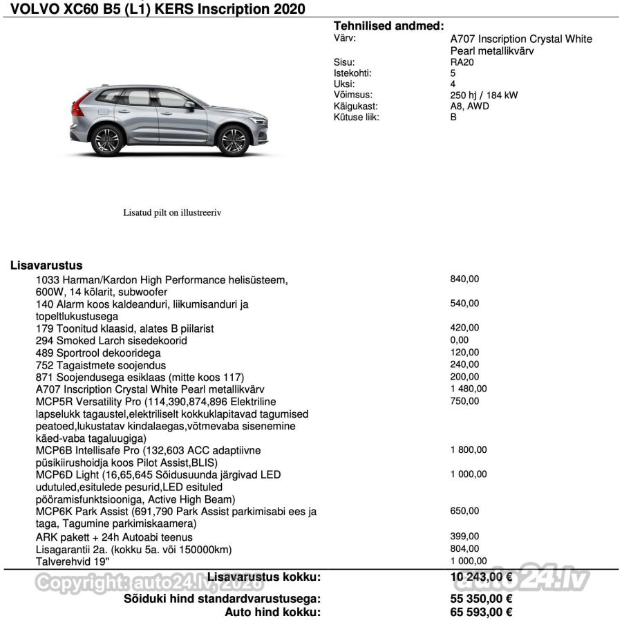 Белый Вольво ХС60 2020 в Таллин, объемом двигателя 2.00 л и пробегом 68 тыс. км за 36900 €, фото 30 на AUTOMOTO.COM.LV