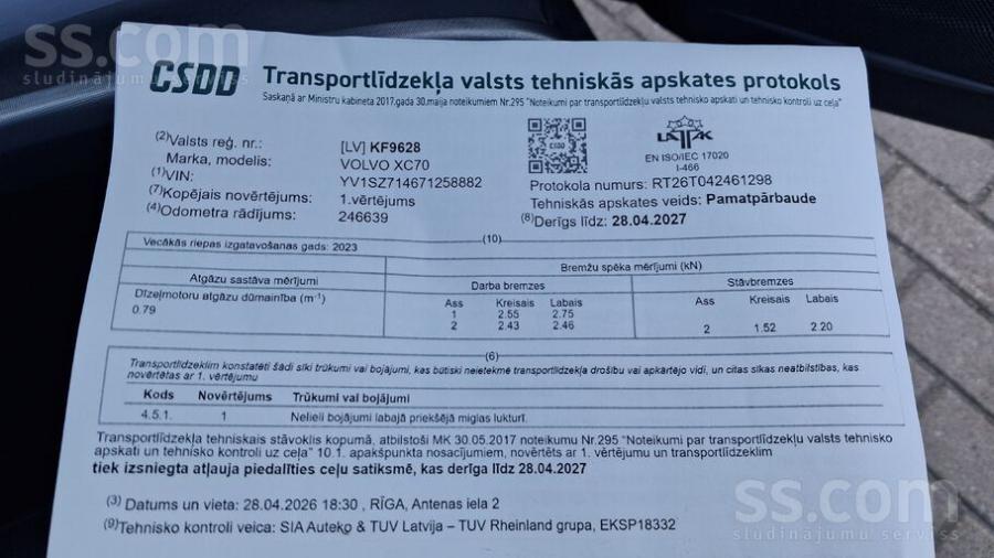 Grey Volvo XC70 2006 in Riga, with an engine capacity of 2.40 L and mileage of 246 thousand km for 3950 €, photo 34 on AUTOMOTO.COM.LV