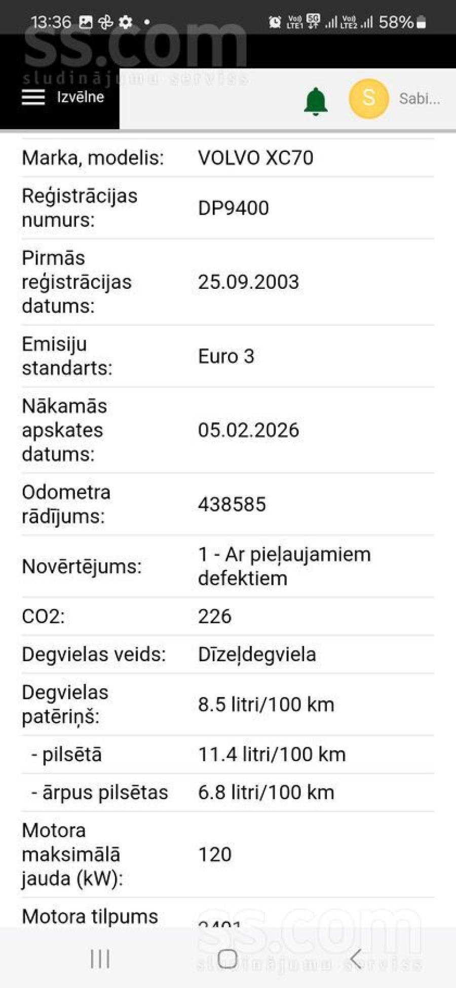 Вольво ХС70 2003 в Рига, объемом двигателя 2.40 л и пробегом 0 тыс. км за 1850 €, фото 35 на AUTOMOTO.COM.LV