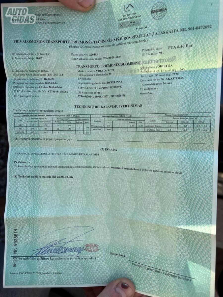 Вольво ХС70 2005 в Утена, объемом двигателя 2.40 л и пробегом 290 тыс. км за 2450 €, фото 16 на AUTOMOTO.COM.LV