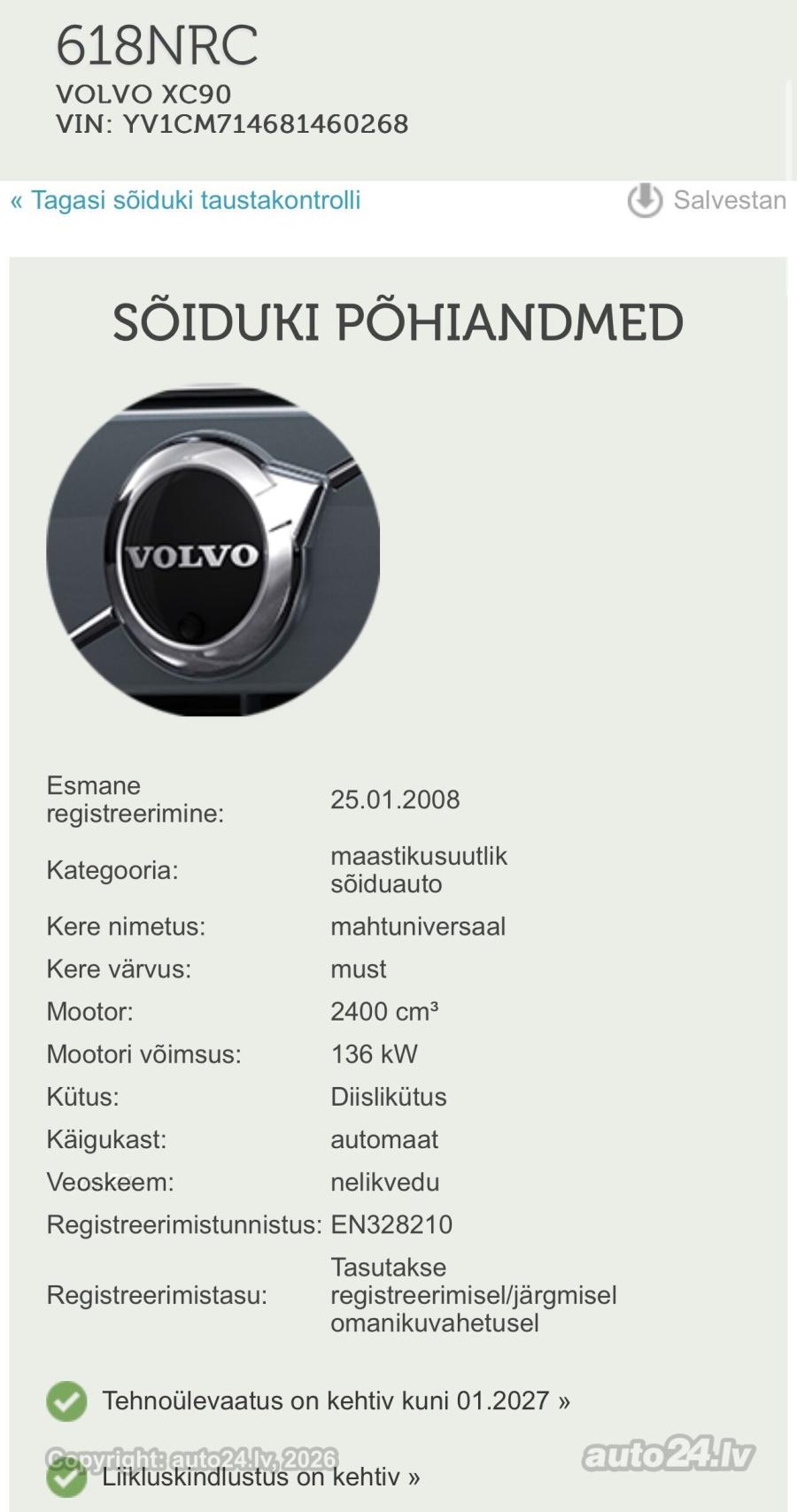 Melns Volvo XC90 2008 Tartu, ar dzinēja tilpumu 2.40 L un nobraukumu 335 tūkst. km par 5499 €, foto 14 vietnē AUTOMOTO.COM.LV