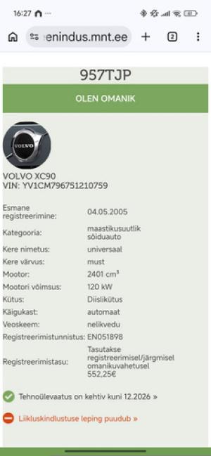 Black Volvo XC90 2005 in Rakvere, with an engine capacity of 0.00 L and mileage of 379 thousand km for 3500 €, photo 6 on AUTOMOTO.COM.LV