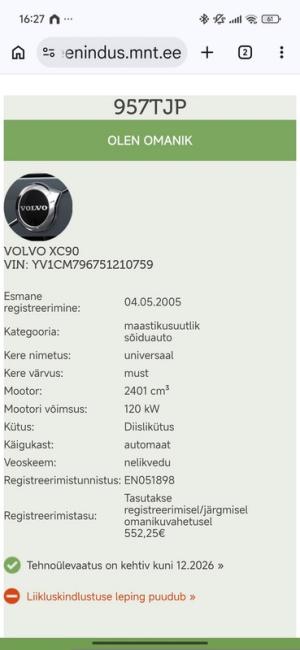 Black Volvo XC90 2005 in Rakvere, with an engine capacity of 0.00 L and mileage of 379 thousand km for 3500 €, photo 11 on AUTOMOTO.COM.LV