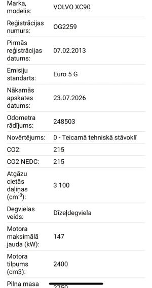 Brown Volvo XC90 2013 in Riga, with an engine capacity of 2.40 L and mileage of 249 thousand km for 13600 €, photo 10 on AUTOMOTO.COM.LV