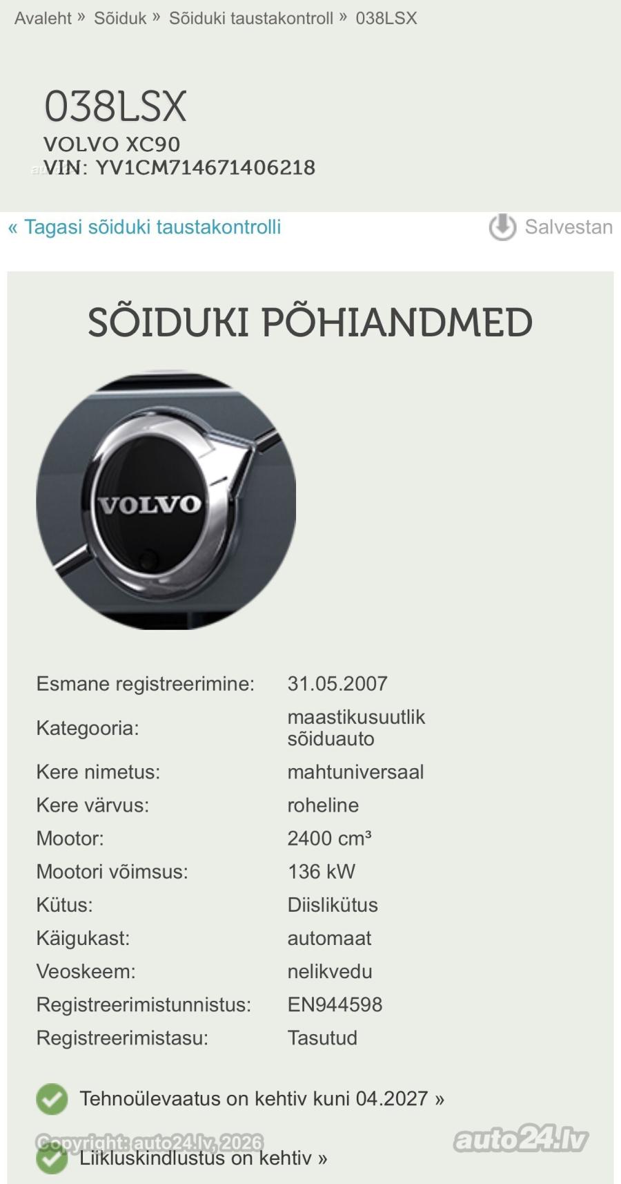 Volvo XC90 2007 Tartu, ar dzinēja tilpumu 2.40 L un nobraukumu 290 tūkst. km par 5599 €, foto 17 vietnē AUTOMOTO.COM.LV