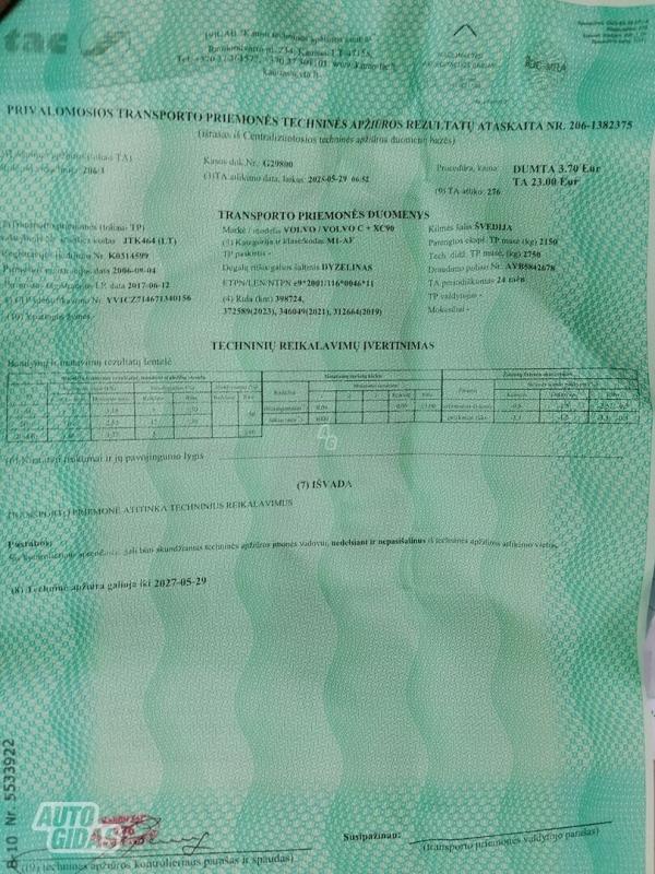 Серый Вольво ХС90 2006 в Каунас, объемом двигателя 2.40 л и пробегом 406 тыс. км за 3000 €, фото 9 на AUTOMOTO.COM.LV