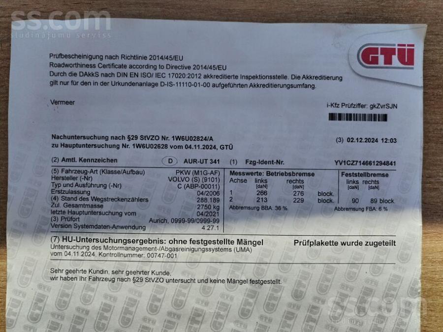 Grey Volvo XC90 2006 in Riga, with an engine capacity of 2.40 L and mileage of 310 thousand km for 5350 €, photo 24 on AUTOMOTO.COM.LV