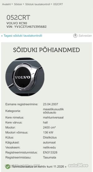 Pelēks Volvo XC90 2007 Tartu, ar dzinēja tilpumu 2.40 L un nobraukumu 0 tūkst. km par 6599 €, foto 26 vietnē AUTOMOTO.COM.LV