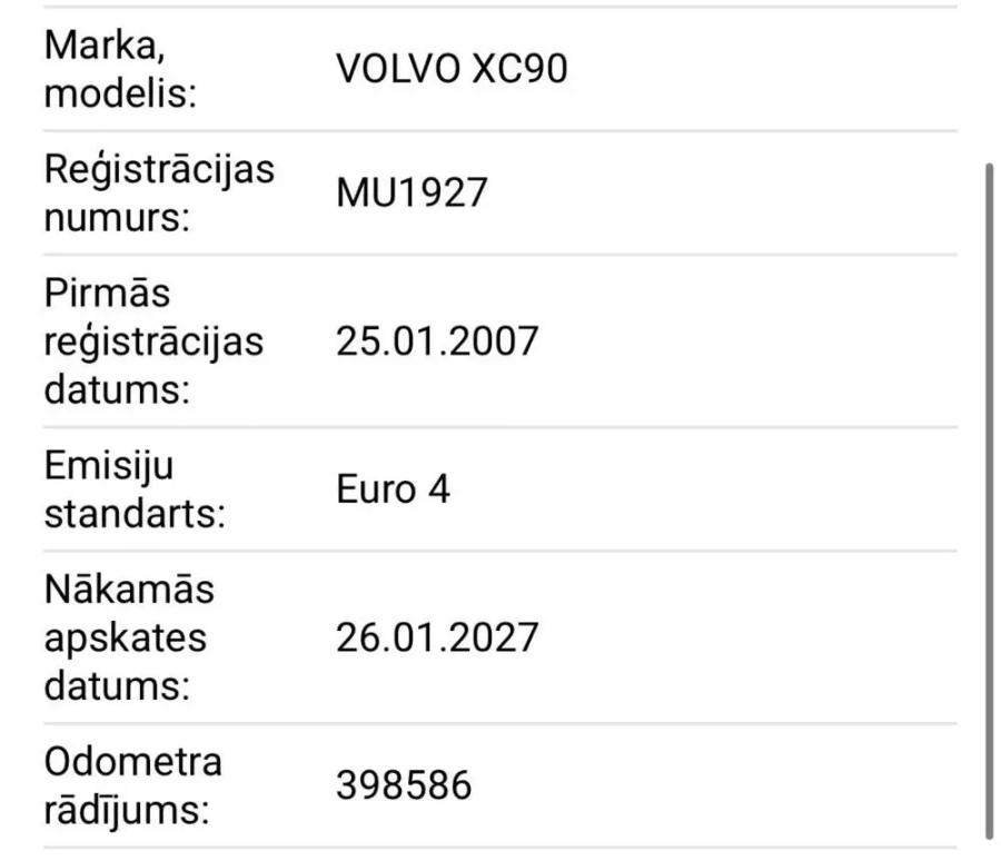 Grey Volvo XC90 2007 in Riga, with an engine capacity of 2.40 L and mileage of 399 thousand km for 4990 €, photo 20 on AUTOMOTO.COM.LV