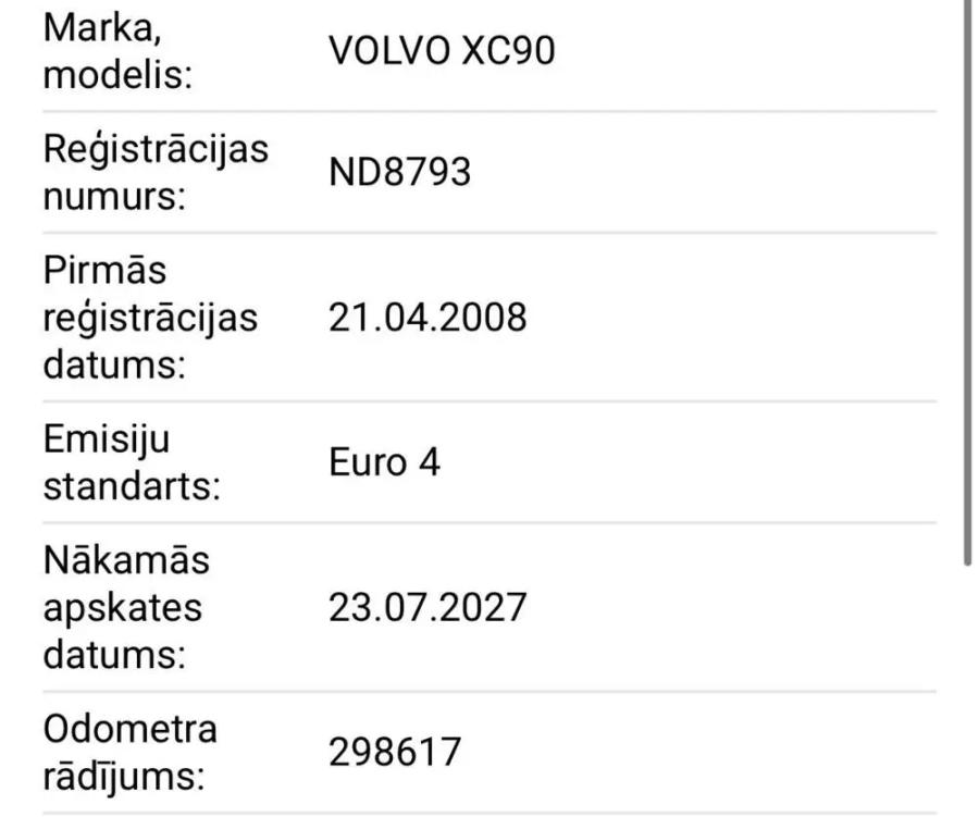 Серый Вольво ХС90 2008 в Рига, объемом двигателя 2.40 л и пробегом 299 тыс. км за 4990 €, фото 26 на AUTOMOTO.COM.LV