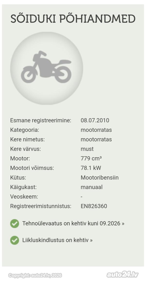 Yamaha FZ 8 2010 in Tartu, with an engine capacity of 0.80 L and mileage of 48 thousand km for 5200 €, photo 9 on AUTOMOTO.COM.LV