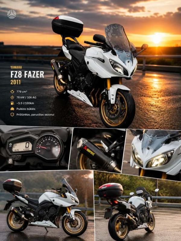 Белый Ямаха FZ 8 2011 в Вильнюс, объемом двигателя 0.80 л и пробегом 61 тыс. км за 4700 €, фото 1 на AUTOMOTO.COM.LV