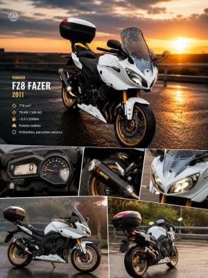 White Yamaha FZ 8 2011 in Vilnius, with an engine capacity of 0.80 L and mileage of 61 thousand km for 4700 €, photo  on AUTOMOTO.COM.LV
