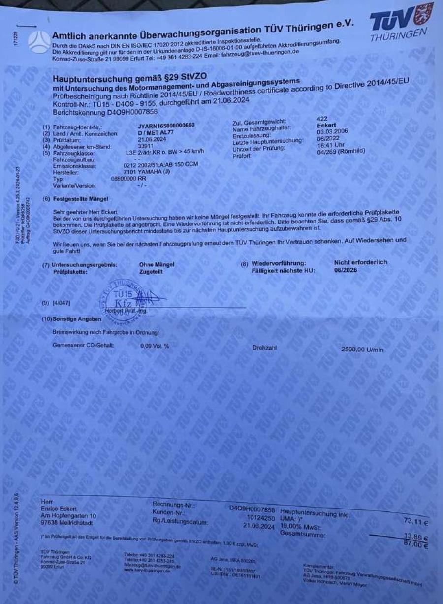 Grey Yamaha FZ1 2006 in Kaunas, with an engine capacity of 1.00 L and mileage of 37 thousand km for 3700 €, photo 17 on AUTOMOTO.COM.LV