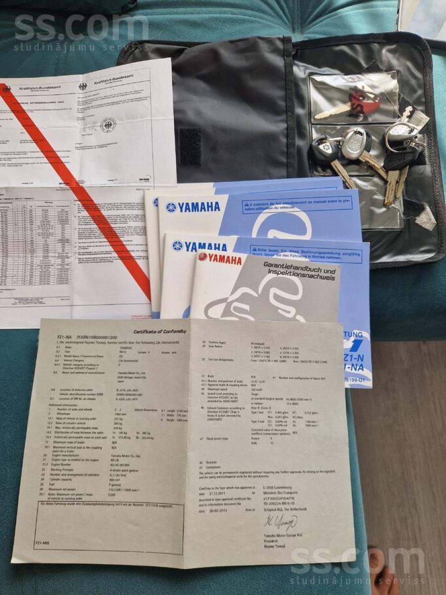 Yamaha FZ1 2013 in Ogre, with an engine capacity of 1.00 L and mileage of 0 thousand km for 6750 €, photo 9 on AUTOMOTO.COM.LV