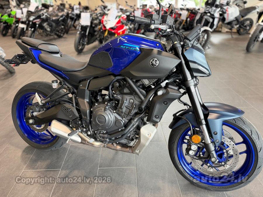 Blue Yamaha MT 07 2025 in Tallinn, with an engine capacity of 0.69 L and mileage of 5 thousand km for 7190 €, photo 1 on AUTOMOTO.COM.LV