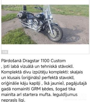 Yamaha XVS 1100 1999 in Kuldiga, with an engine capacity of 1.10 L and mileage of 0 thousand km for 4300 €, photo 10 on AUTOMOTO.COM.LV